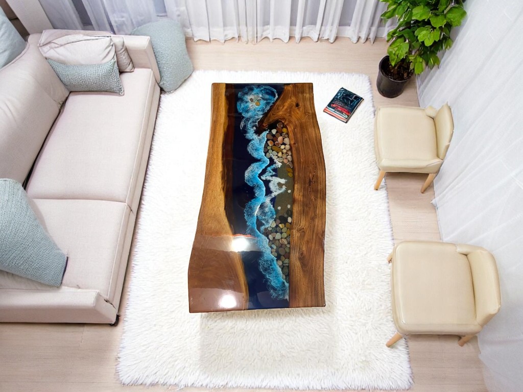 Buy Live Edge Coffee Table with Resin in USA | Vedant Artisans